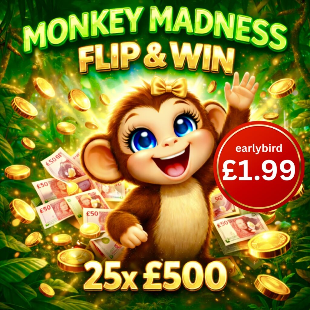 Monkey Madness | 25x £500 Instants | 2x £50c End prizes - Raffleade
